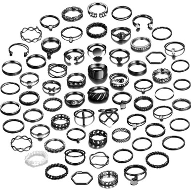 68 Pcs Black Knuckle Rings Set for Women Girls, Stackable Rings Boho ...