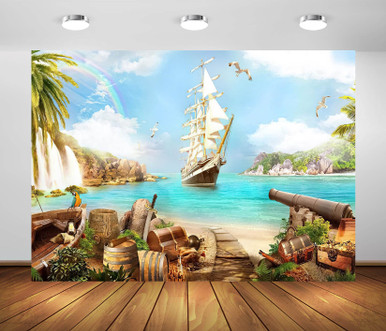 BELECO 7x5ft Fabric Beach Island Pirate Theme Backdrop Pirate Ship ...
