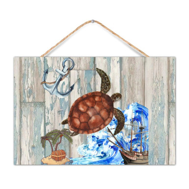 Ocean Beach Nautical Theme Underwater Sea Turtle Wooden Plaque Sign ...