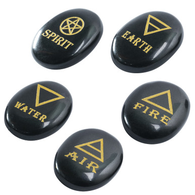 Crocon 5 Elements Black Tourmaline Stones Engraved Triangle Symbols ...