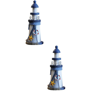 Veemoon 2 Pcs Marine Wooden Lighthouse Decorative Wooden Lighthouse ...