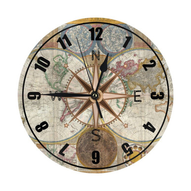 WGNNVOT Nautical Map World Compass Rose Travel 10 Inch Design Round ...