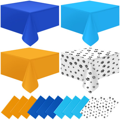 MASHAN 12 Pack Paw Print Plastic Tablecloths,Blue Orange Puppy Table ...