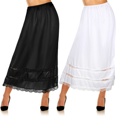 Yahenda 2 Pcs Women Half Slip Lace Long Underskirt Dress Satin Under ...