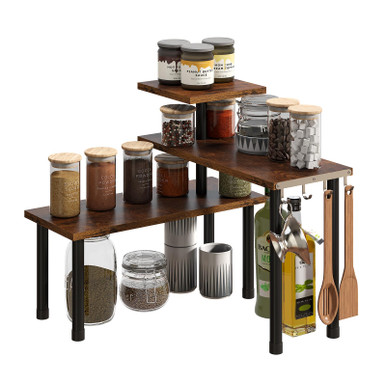 BMOSU Kitchen Corner Shelf Countertop Organizer with Hooks Adjustable ...