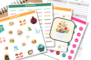 134 Meal planner stickers pack Menu diet food habit tracker Calories ...