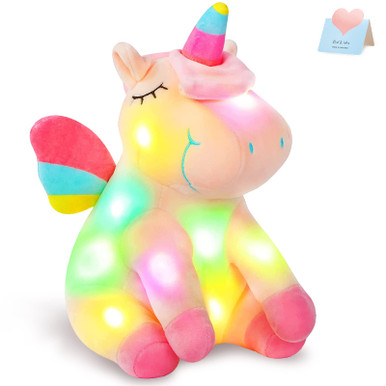 Athoinsu Light up Pink Unicorn Stuffed Animal Soft Plush Toy with LED ...