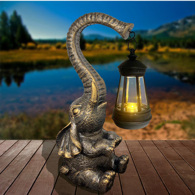 SSCDFDC Garden Decorative Elephant Statue with Solar Lights Outdoor ...