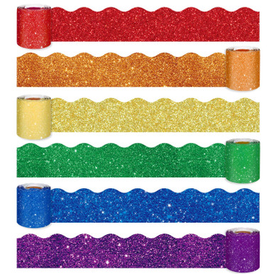 Whaline 196.9ft Rainbow Bulletin Board Borders 6 Rolls Glitter Rainbow ...