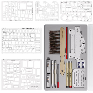 Nicpro 21 PCS Drafting Tools & Geometry Set with Drawing Templates for ...