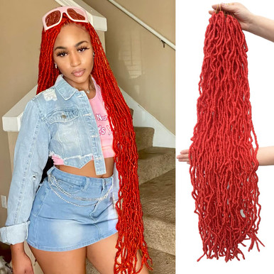 36 Inch 7 Packs Red Soft Locs Crochet Hair Whole Strand No Extended ...