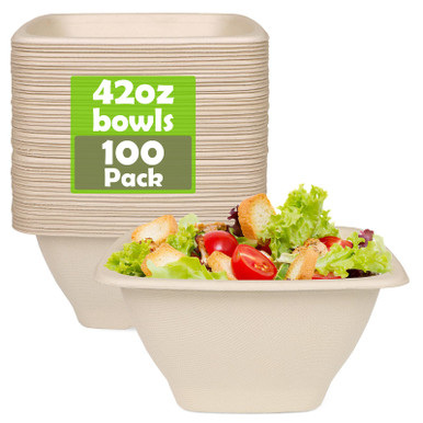 Bionutrio 42 oz Deep Paper Bowls, 100 Pack Bowls Disposable Heavy Duty ...