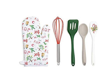Holiday Baking Set 5 Piece with Oven Mitt, Pointed Spatula, Whisk ...