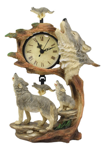 Ebros Moon Dancers Howling Gray Wolves Family Table Clock with Pendulum ...
