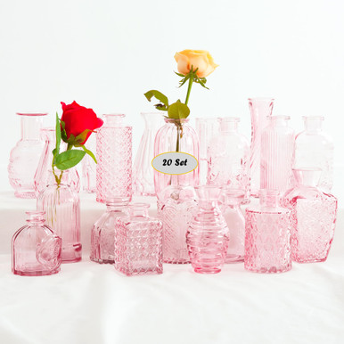 Glass Bud Vase Set of 20, Small Vases Bulk for Flowers, Pink Glass ...