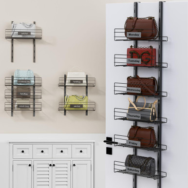 Hanging Purse Handbag Organizer Rack, 6 Tier Over the Door Organizer ...