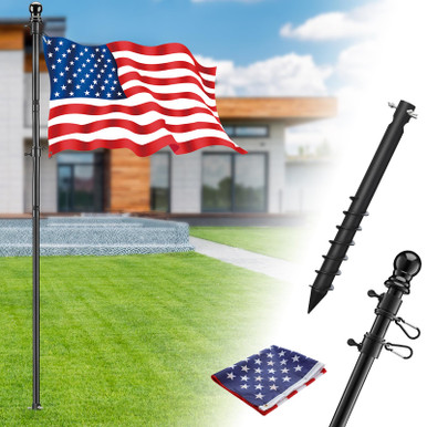 Ground Flag Pole with American Flag - 1 inch Tangle Free Flag Pole for ...