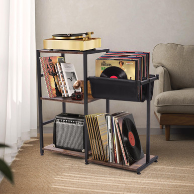 Tall Record Player Stand Holder, 3 Tier Retro Turntable Stand Cabinet ...