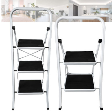3 Step Foldable Ladder Heavy Duty Step Ladder with Convenient Handrails ...