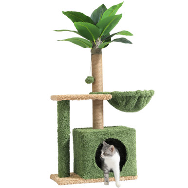 MSmask Cat Tree with Square Condo, Artificial Palm Tree Cat Tower with ...