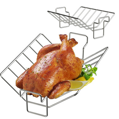 Rib Rack, Turkey Roasting Rack for Grills & Ovens, 2 in 1 Meat Smoker ...
