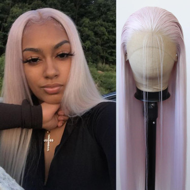 BTWTRY Ice Pink Wig Long Straight Ice Pink Synthetic Lace Front Wigs ...