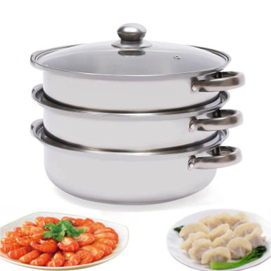 3-Layer Stainless Steel Steamer Pot, 1 Pan & 2 Steamers Freely Matched ...