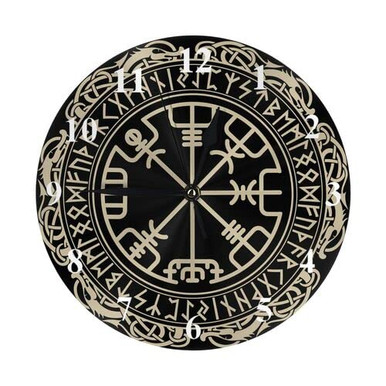 WONDERTIFY Viking Wall Clock Magical Runic Compass Vegvisir Norse Runes ...