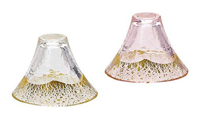 Japanese Lucky Cut Glass Sake Cups A Pair of Mt. Fuji - Warehousesoverstock