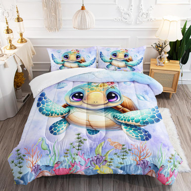 AILONEN Cute Sea Turtle Comforter Set for Girls, 3 Pieces Twin Bed in a ...