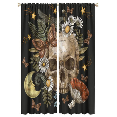 Death Moth Blackout Window Curtains, Gothic Vintage Botany Flowers ...