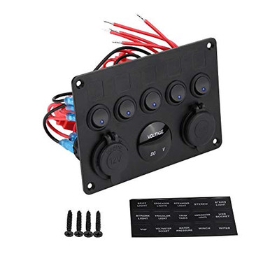 Rocker Switch Pannel, 5 Gang On/Off Toggle Switch Panel Dual USB ...