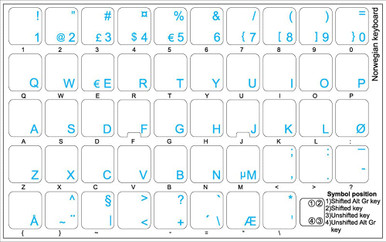 Norwegian Keyboard Labels Layout ON Transparent Background with Blue ...