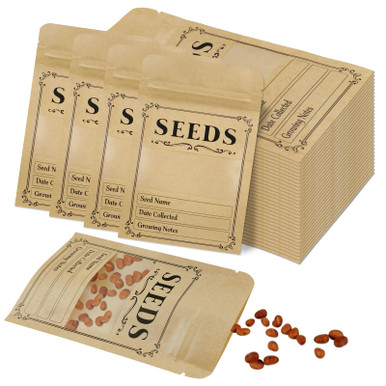 Seed Saving Pouch Bags, 100 Pcs Preprinted Seed Packets Kraft Stand Up ...
