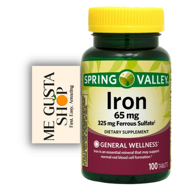 Spring Valley Iron Tablets Dietary Supplement Value Size, 65 mg, 100 ...