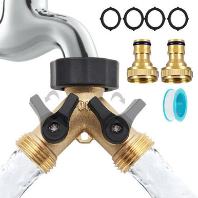 Hibycknl Hose Splitter 2 Way Brass Garden Tap Splitter 1/2 Tap Water ...