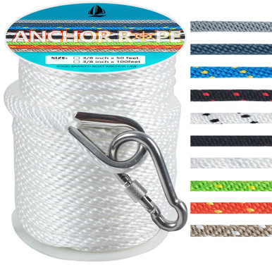 Anchor Rope 100 Ft, Premium Solid Braid MFP Anchor Line with 316 ...