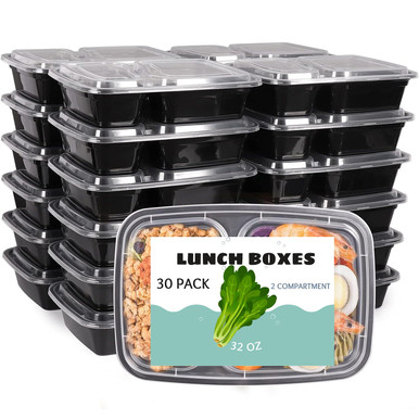FAMASTON food storage containers with lids 2 compartment 32oz prep meal ...