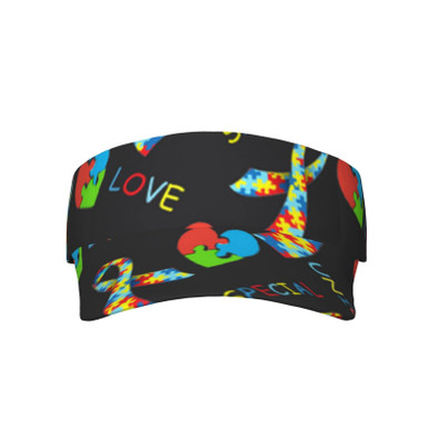 Sports Sun Visor Hats Colorful Puzzle Autism Awareness Ribbon Black ...