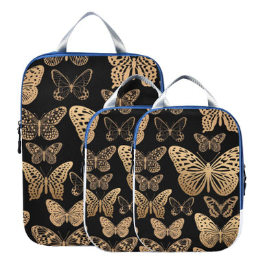 Fluttering Golden Butterflies Black Compression Packing Cubes for ...