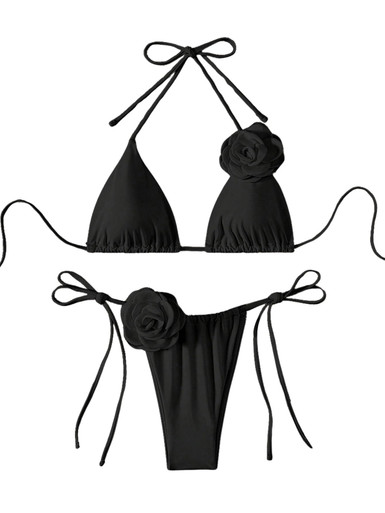 WDIRARA Women's 2 Piece Floral Appliques Swimsuits Halter String ...