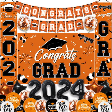 NUTTYBASH Graduation Decorations Class of 2024, Orange Graduation Party ...