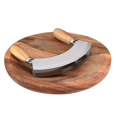 Navaris Cutting Board & Mezzaluna Knife - Wooden Chopping Board & 2 ...