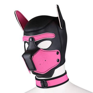Adults Neoprene Puppy Hood Mask with Collar, Removable Cosplay Dog Full ...