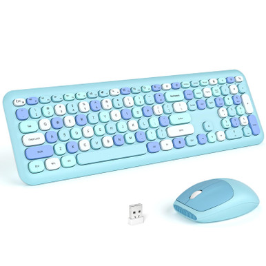 KNOWSQT Wireless Keyboard and Mouse Combo, Pale Blue Full-Sized 2.4G ...