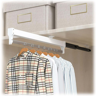 Push-Pull Wardrobe Clothing Rail Heavy Duty Closet Rod Adjustable ...
