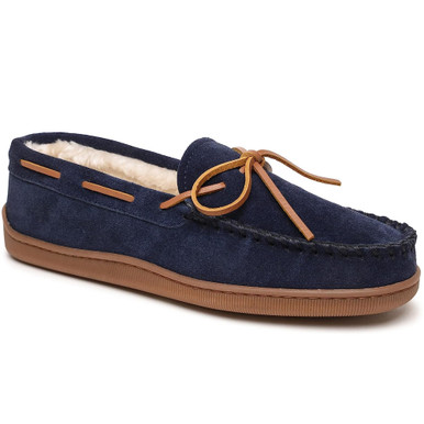 Minnetonka Men's 100% Suede Pile Lined Hardsole Slipper, Moccasin ...