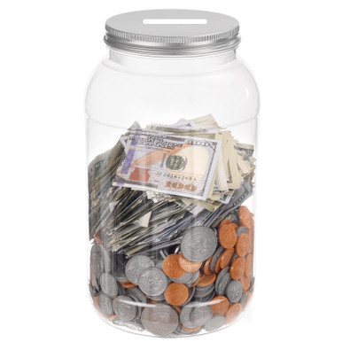 Yamahiko Large Clear Coin Bank Jar with Slotted Lid, One Gallon Plastic ...