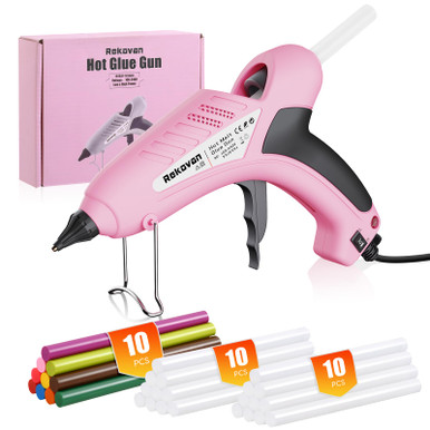 Hot Glue Gun, Rekovan Pink Glue Gun Kit Full Size, 80/200W Dual Power ...