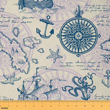Ocean Nautical Outdoor Fabric by The Yard, Vintage Anchor Compass ...